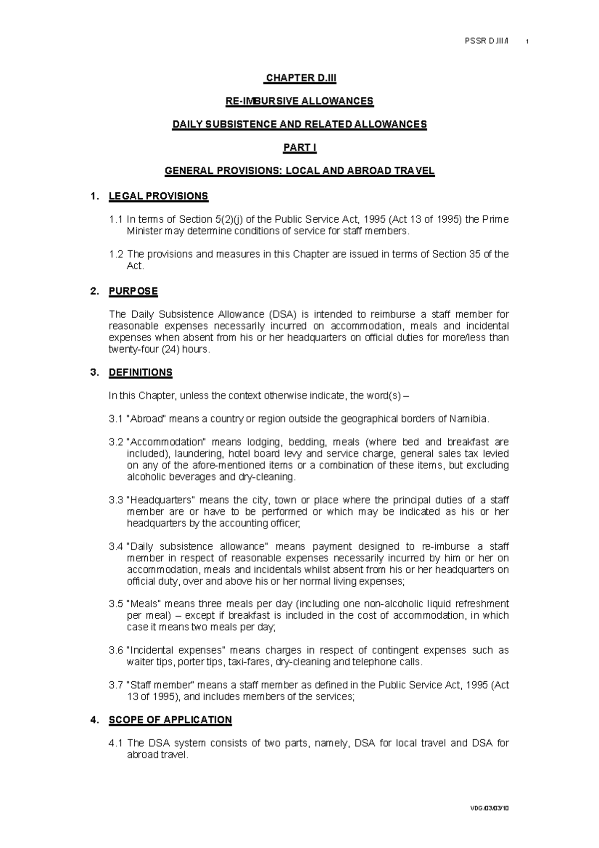 PSSR D - Daily Subsistence Allowance Guidelines for Travel - Studocu