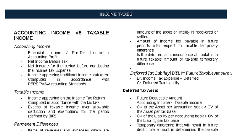 [UFRS] Income Taxes - Lecture Notes on Accounting Income and Taxable ...