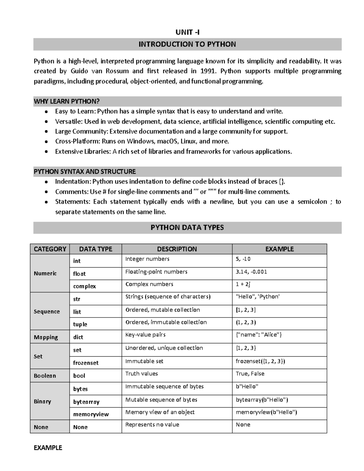 Python UNIT I: Introduction to Python Programming Basics - Studocu