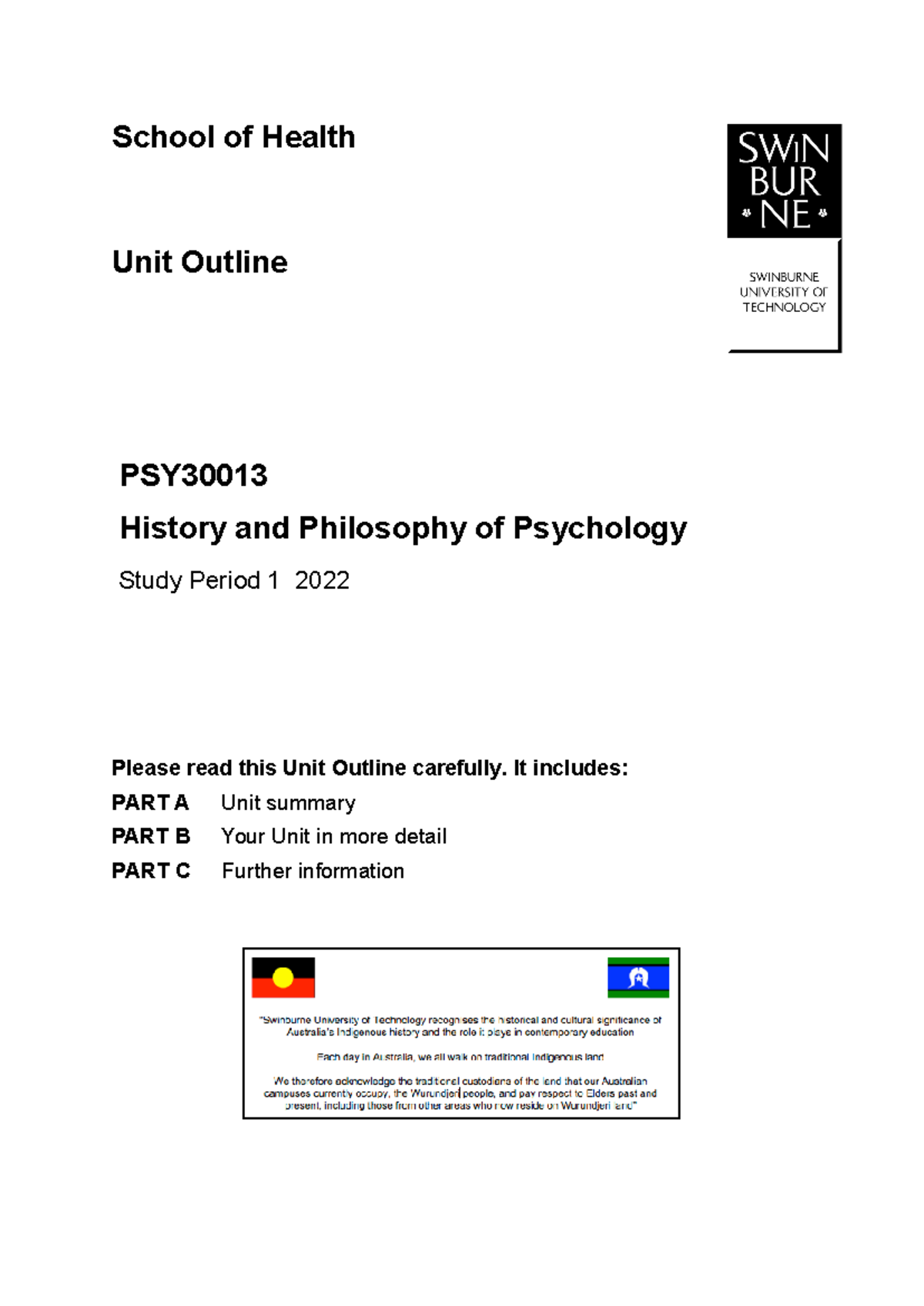 Unit Outline PSY30013: History and Philosophy of Psychology (OU1 2022 ...