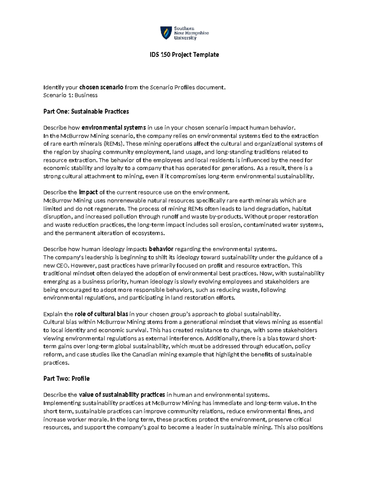 IDS 150 Project: Sustainable Practices in McBurrow Mining - Studocu