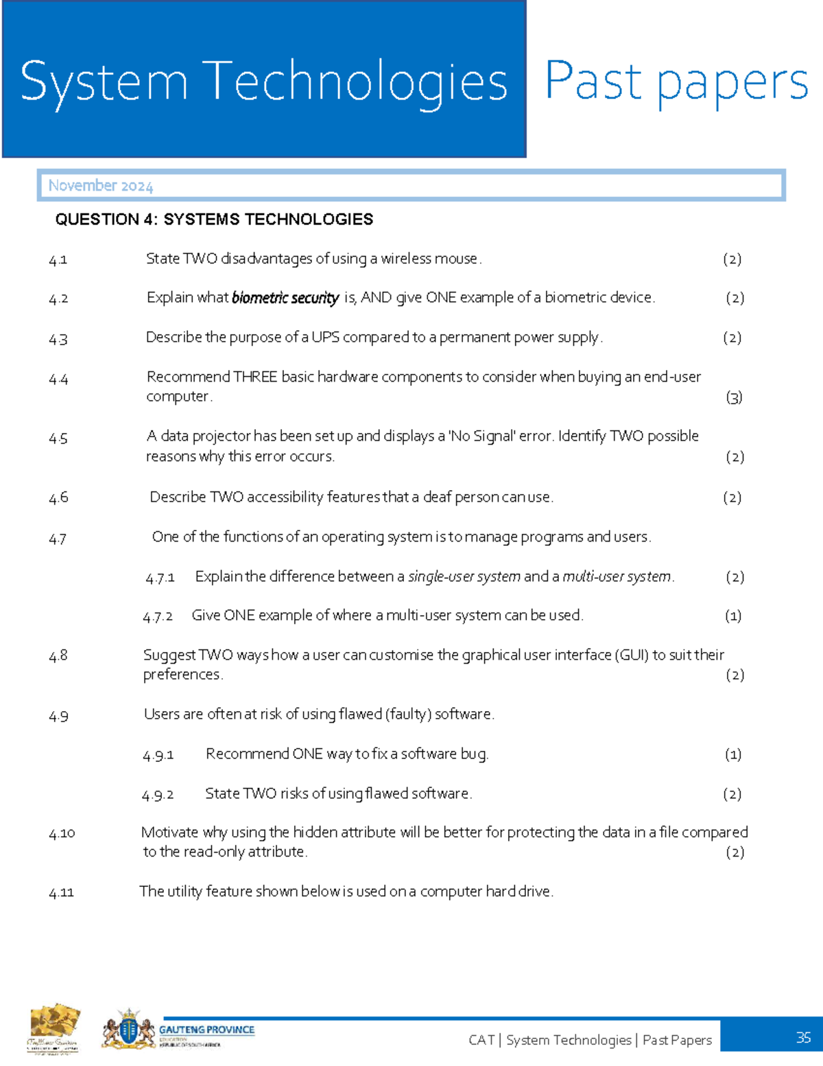 System Technologies G12 Past Papers: Comprehensive Review - Studocu