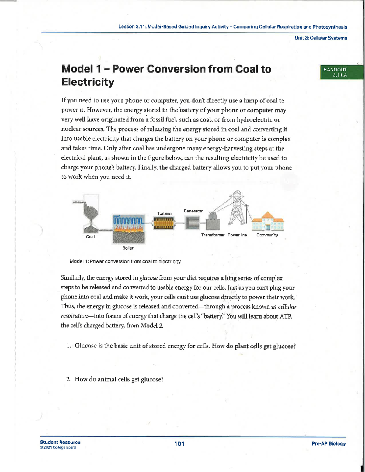 Lesson 3.11: Guided Inquiry on Cellular Respiration & Photosynthesis ...