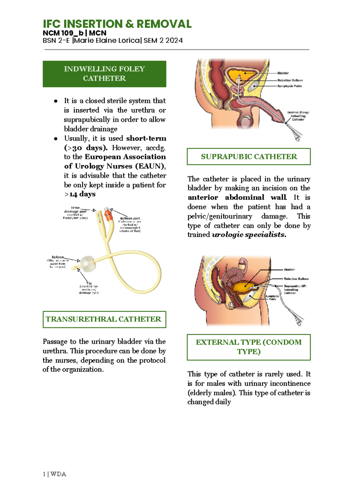 NCM 109_b | IFC Insert & Removal of Foley Catheter Notes - Studocu
