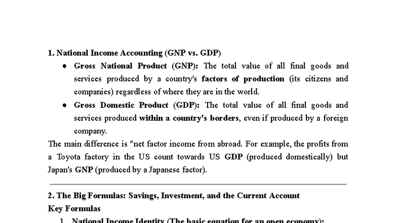 Chapter 1 Notes: National Income Accounting (GNP vs. GDP) - Studocu