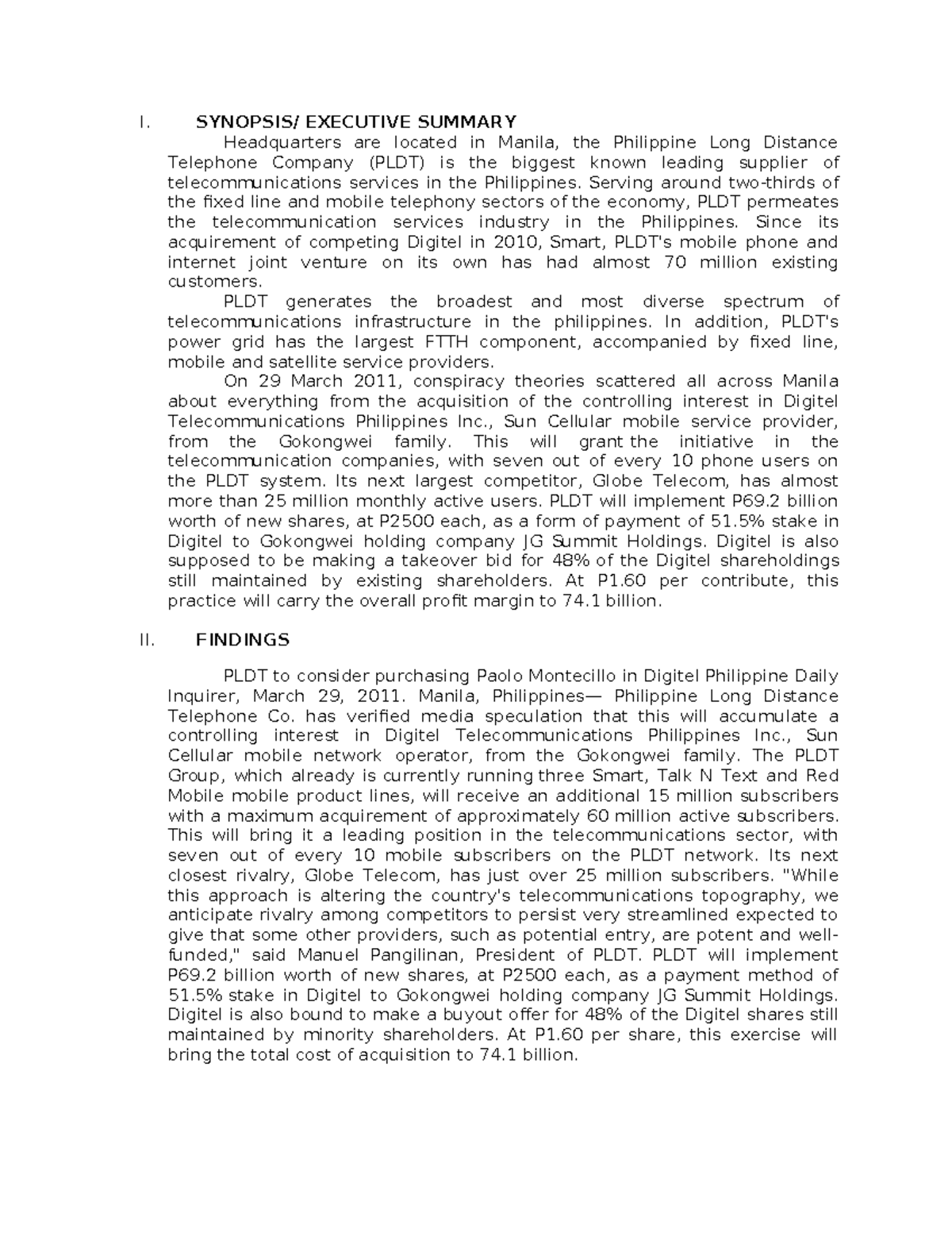 PLDT Case Study: Acquiring Digitel's Stake for Telecommunications ...