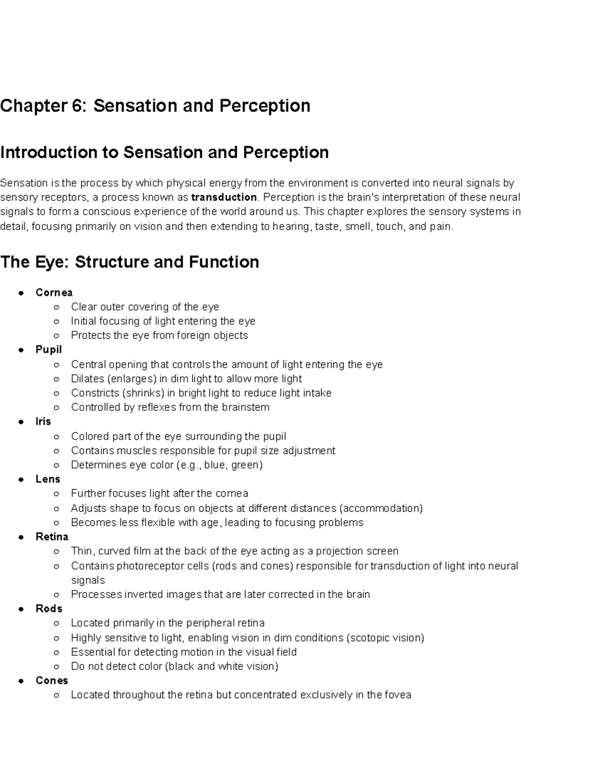 Chapter 6: Sensation and Perception Overview - Studocu
