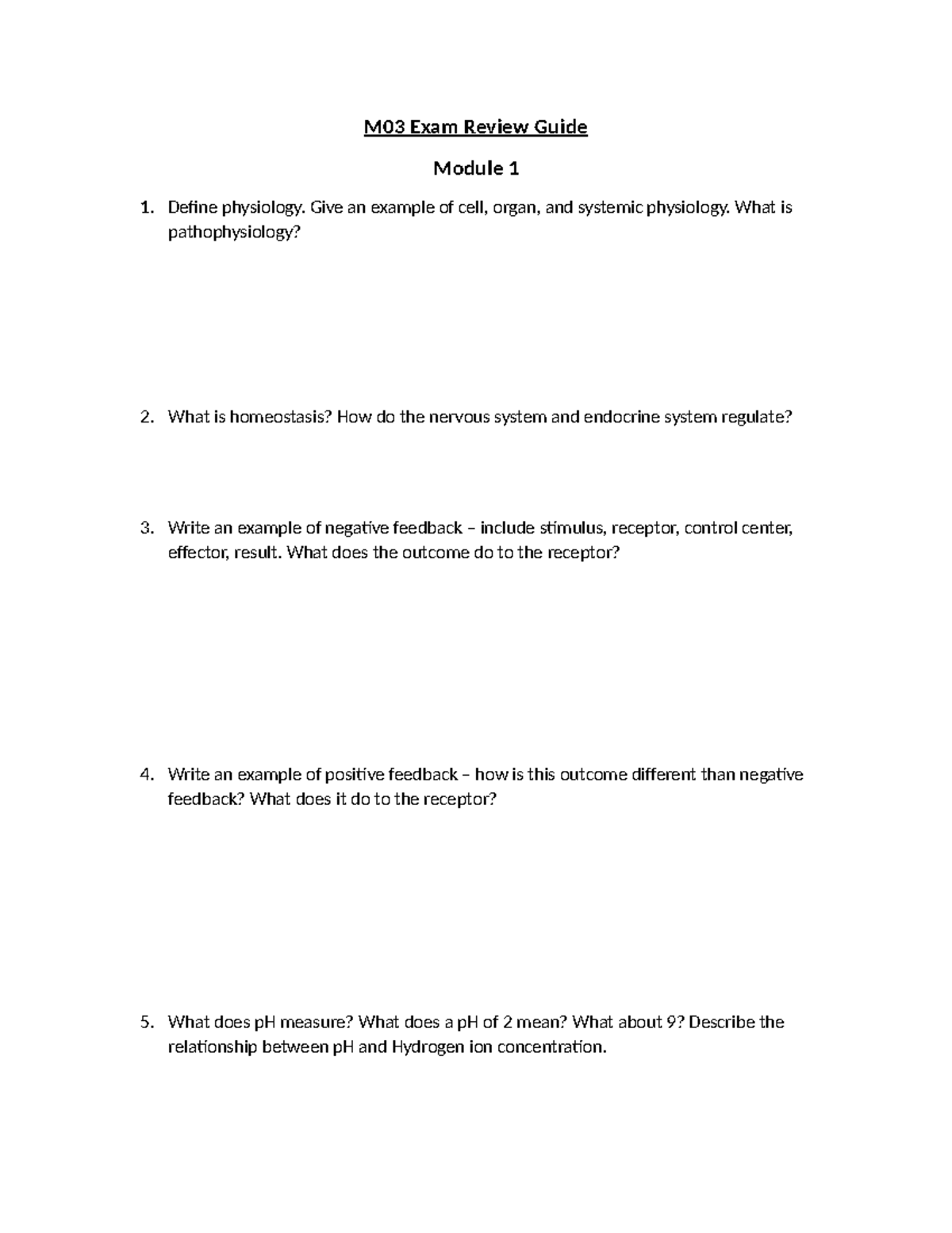 M03 Final Exam Review Guide: Physiology Concepts and Processes - Studocu