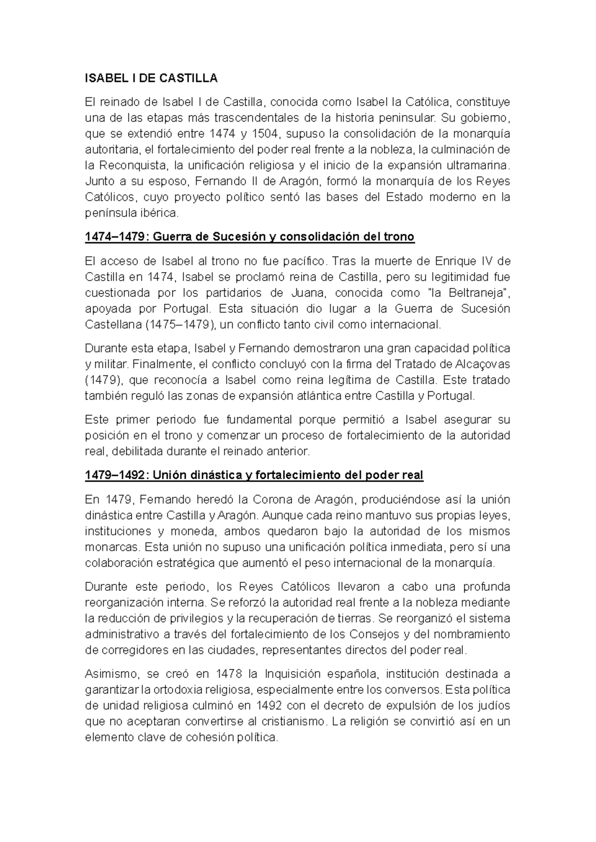 ISABEL I DE CASTILLA: Transformación y Legado de su Reinado - Studocu