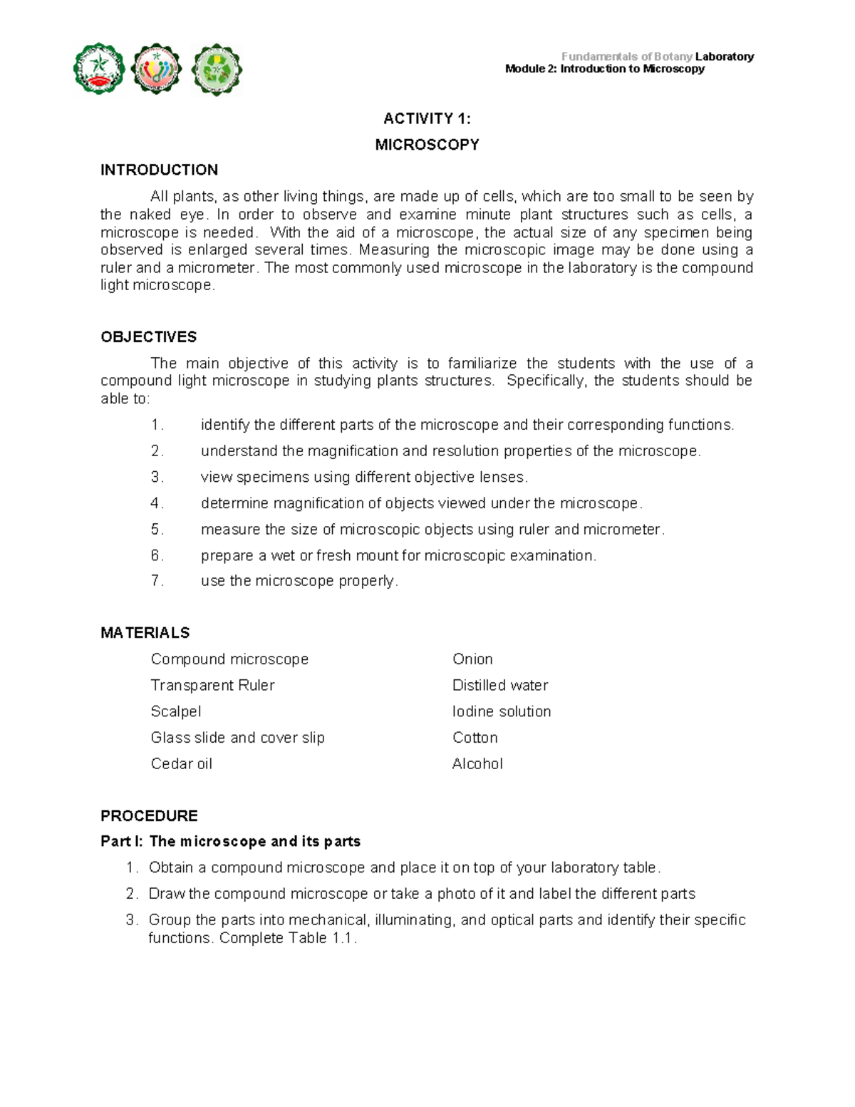 Activity-1-Letter - botany 101 - Module 2: Introduction to Microscopy ...
