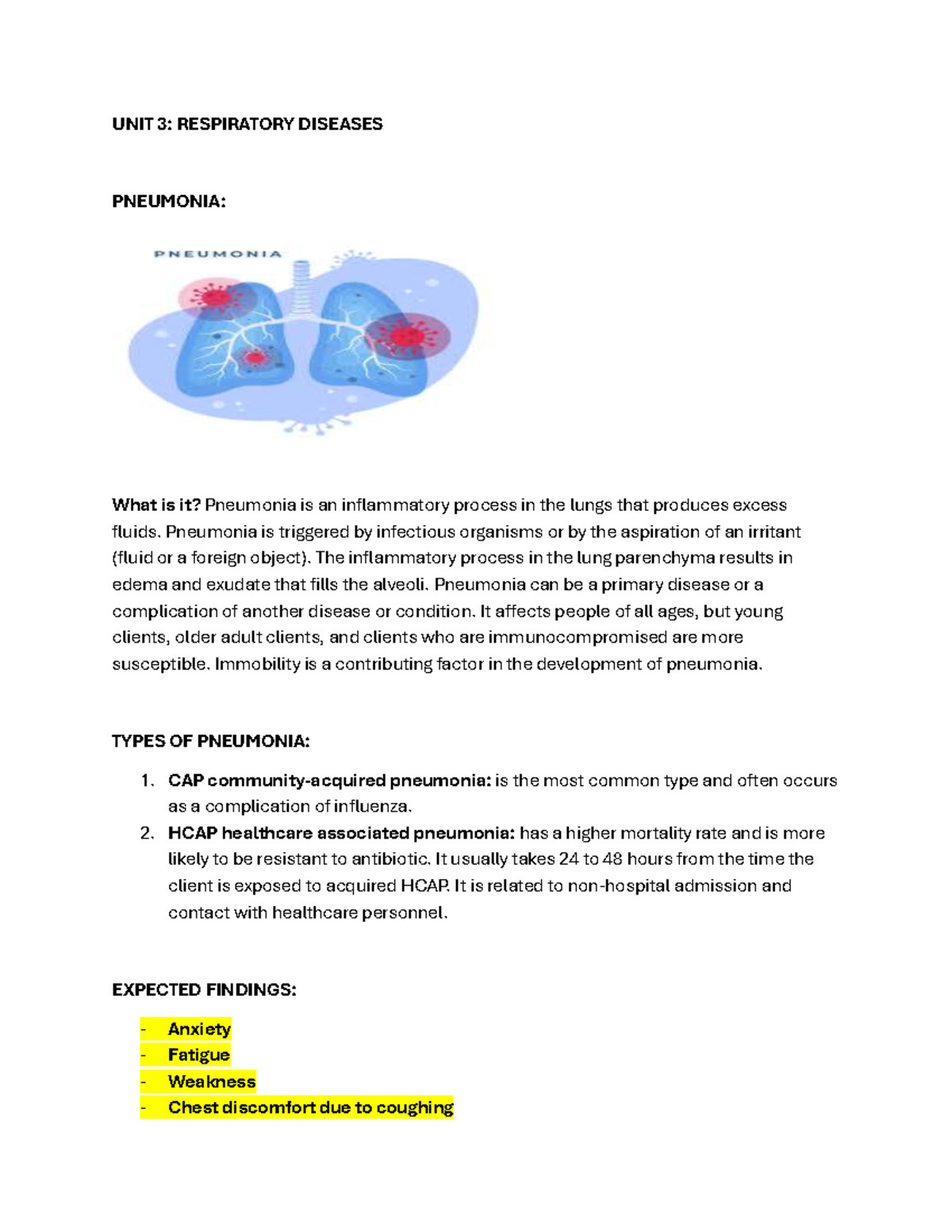 Exam 2: Pneumonia Overview and Nursing Interventions - Studocu