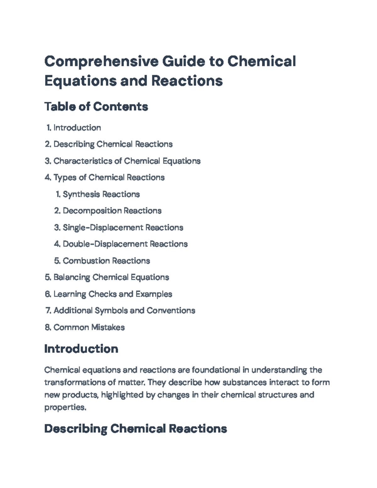 Chemical Reactions and Equations Guide (CHEM101) - Comprehensive Guide ...