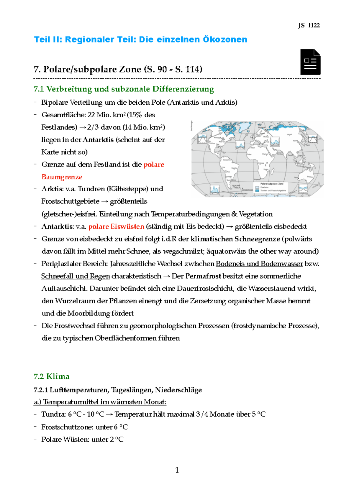 Polare/Subpolare Zone: Regionaler Teil und klimatische Merkmale - Studocu