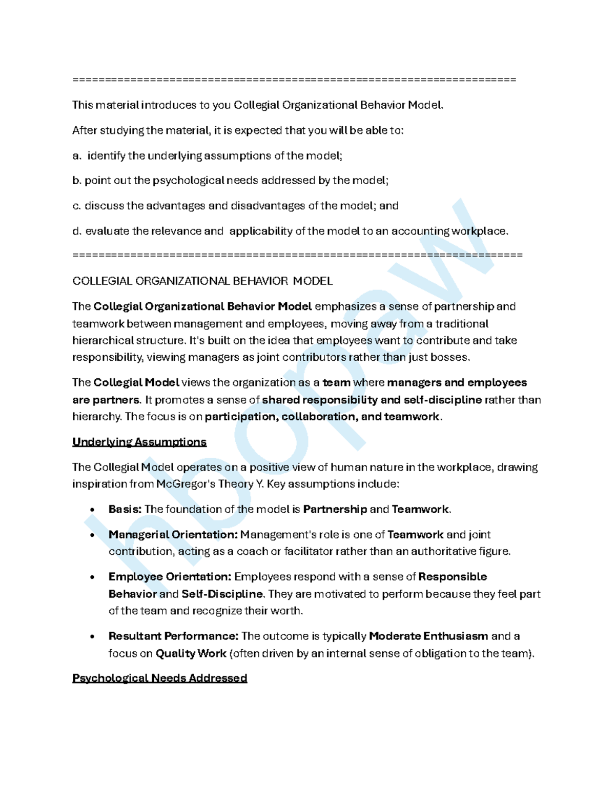 Collegial Organizational Behavior Model: Insights for Accounting ...