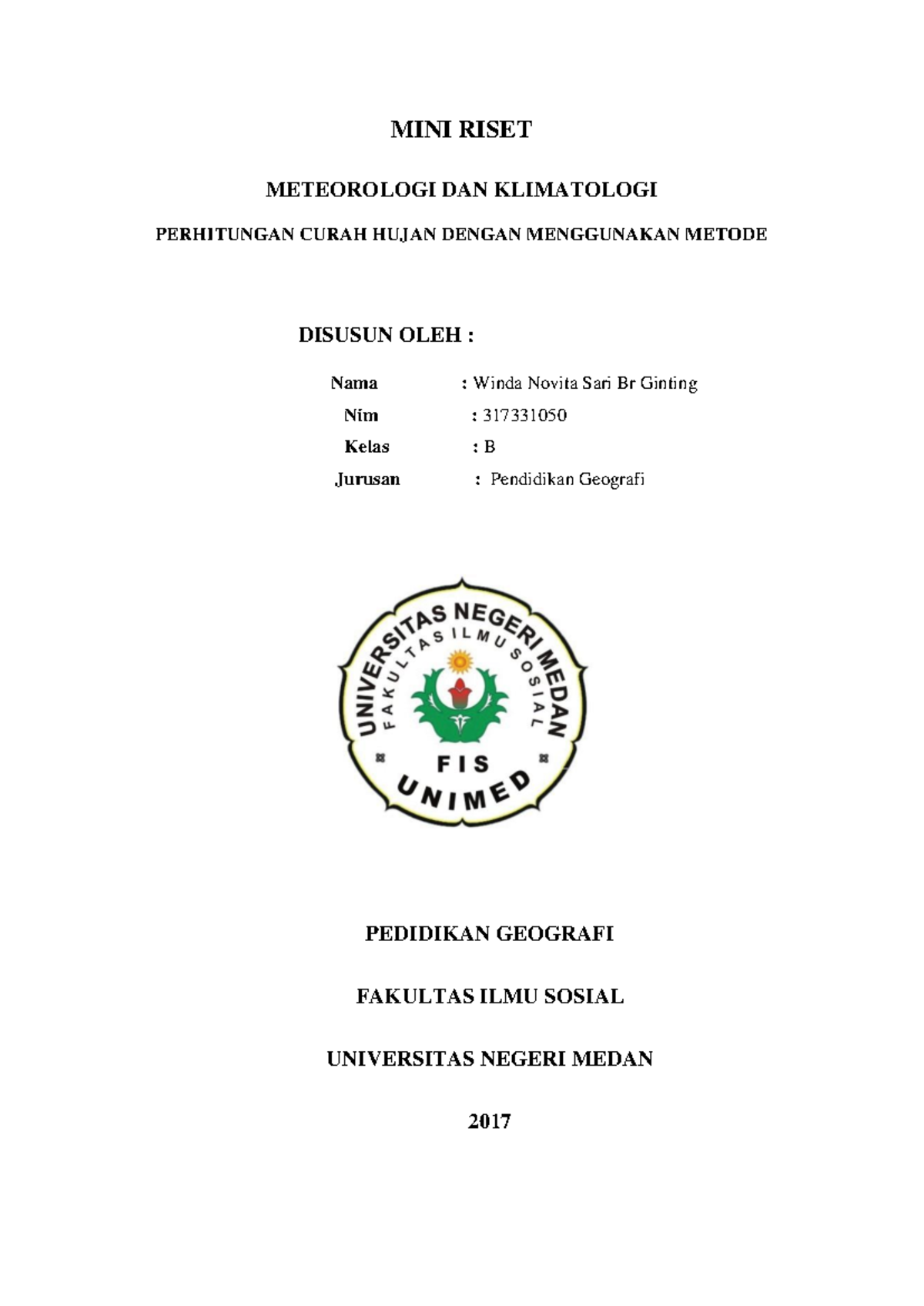 Mini Riset Curah Hujan dengan Metode Aritmatik dan Isoyet di Pendidikan ...