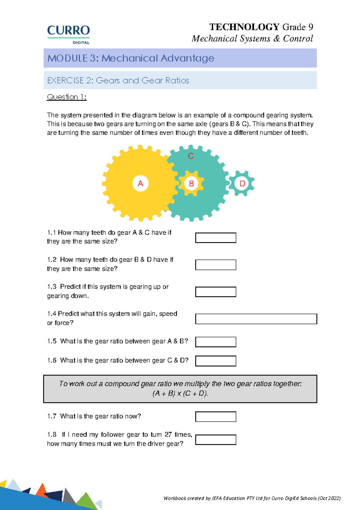 EX2: Gear Ratios in Mechanical Systems (Grade 9 Tech) - Studocu