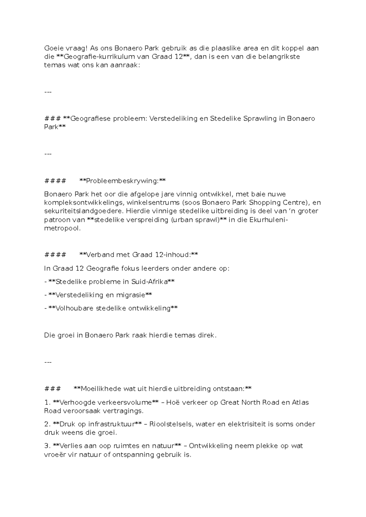 Geo Navorsingstaak: Verstedeliking en Stedelike Sprawling in Bonaero ...