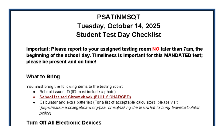 Longhorn PSAT Test Day Checklist 2025-26 - Studocu