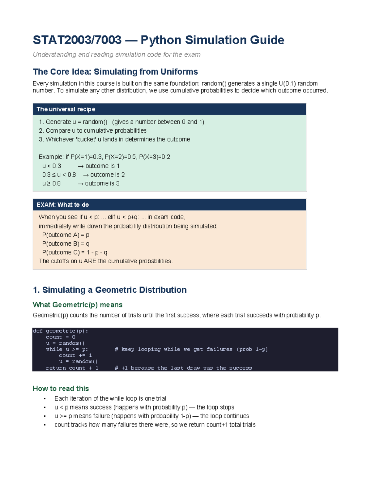 STAT2003 Python Simulation Guide: Key Concepts for Exams - Studocu