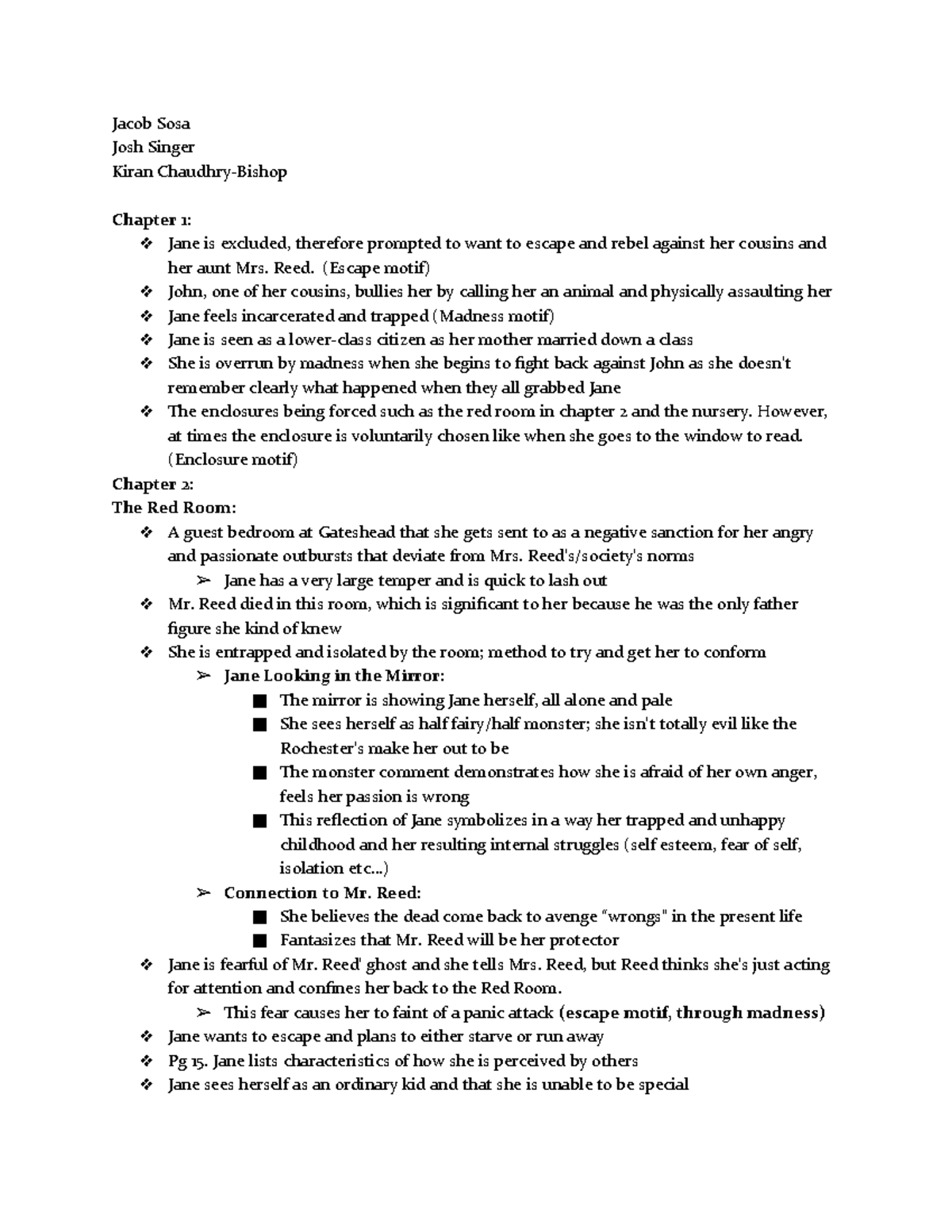Jane Eyre (ENG 101) Chapter Summaries & Motifs Analysis - Studocu