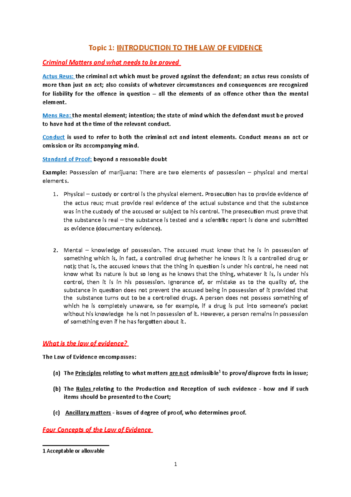 Law of Evidence Lecture Notes - Understanding Key Legal Concepts - Studocu