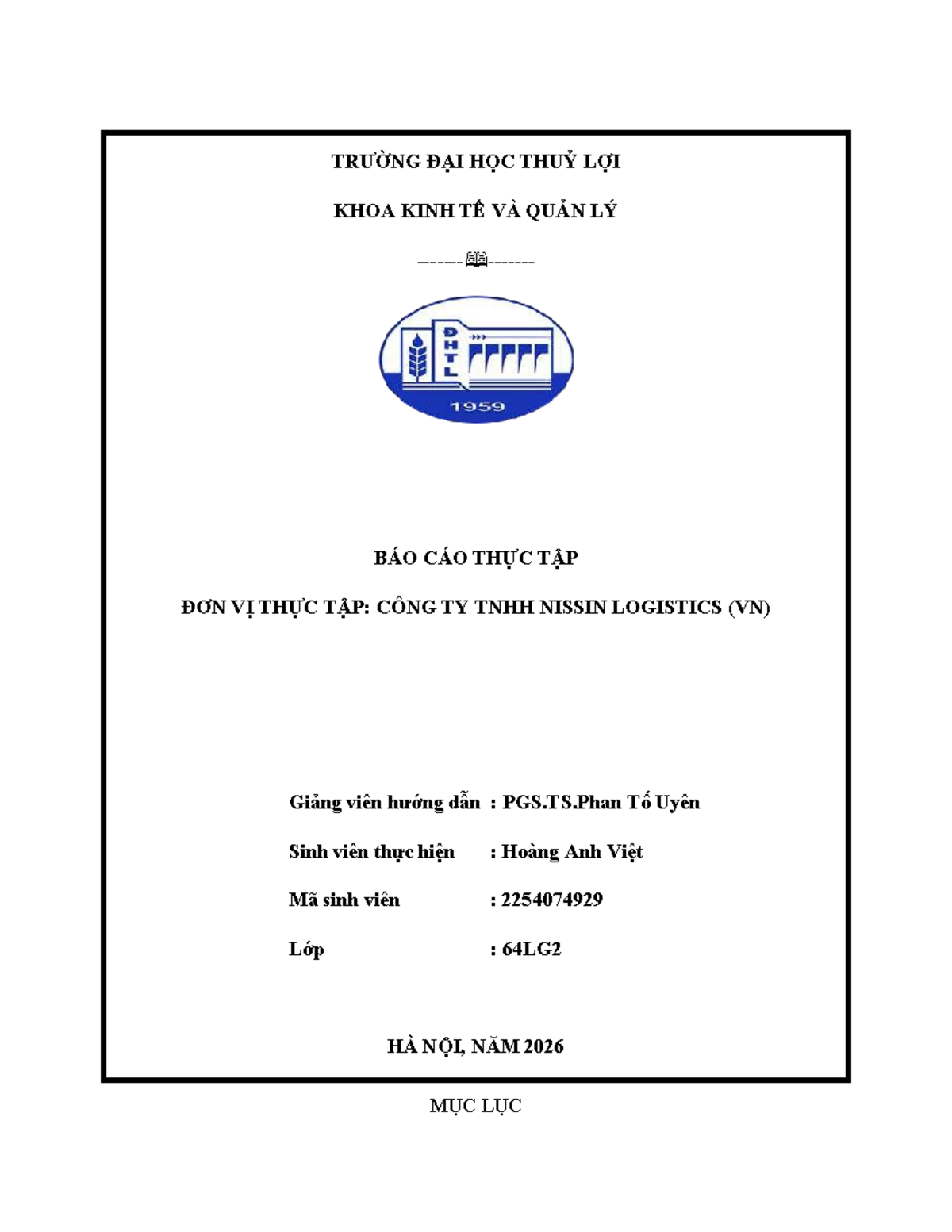 Báo cáo Thực Tập tại Công Ty TNHH Nissin Logistics (VN) - Studocu