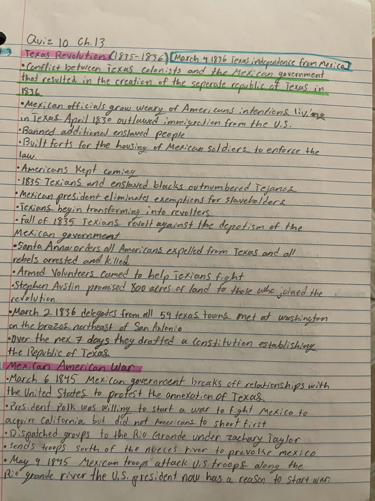 Quiz 10: Ch. 13 Texas Revolution & Independence (1836) - Studocu