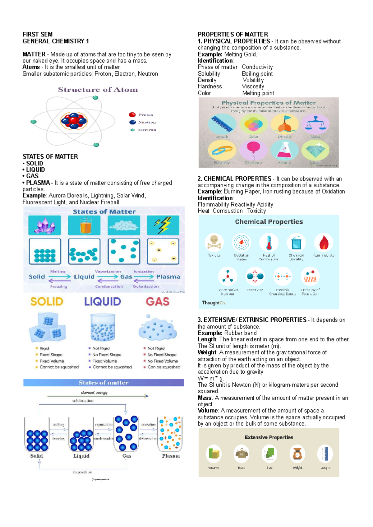 GEN CHEM 1 - Comprehensive Notes on Matter and Its Properties - Studocu