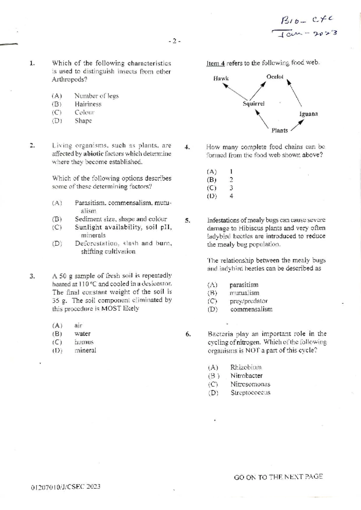 CSEC Biology Jan 2024 Paper 2 - Comprehensive Summary - Studocu