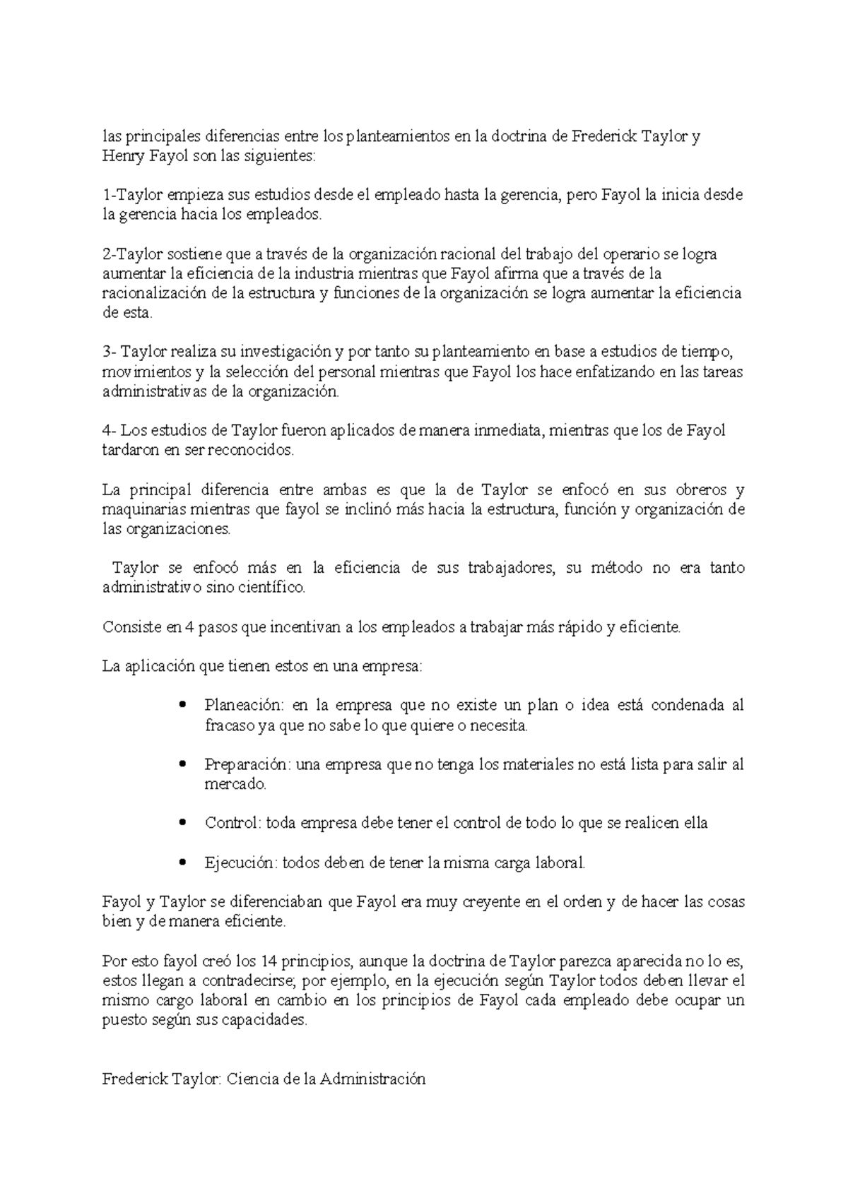Diferencias entre la Doctrina de Taylor y Fayol: Análisis Comparativo - Studocu