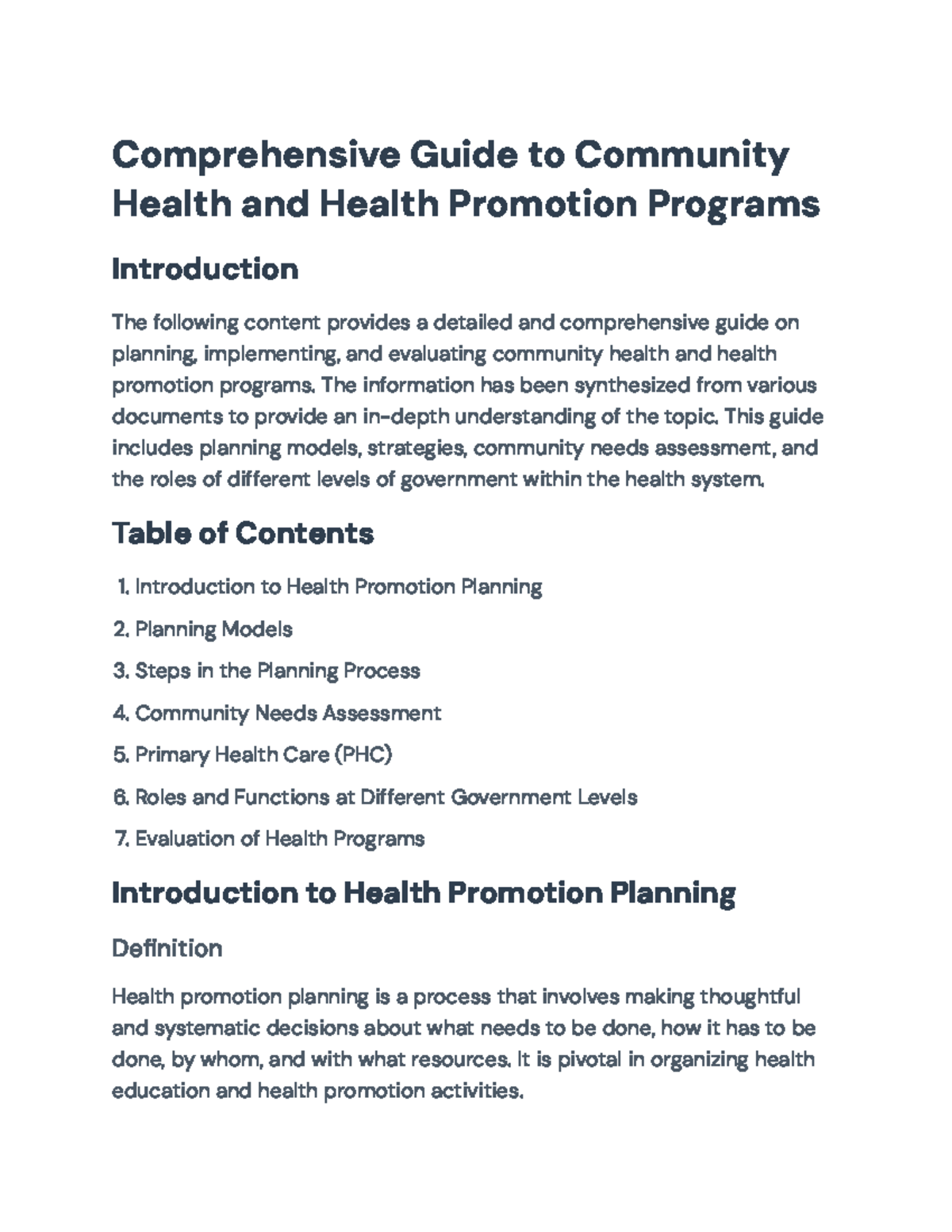 Community Health & Health Promotion Programs Guide (PHC 101 ...