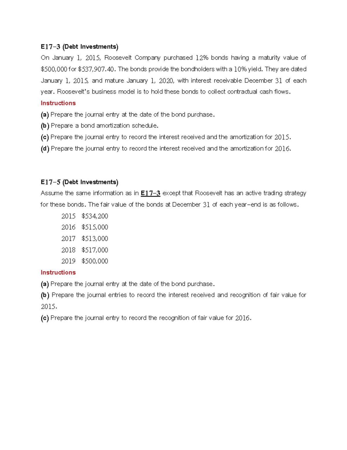 Debt Investments Assignment 4: Journal Entries & Amortization Schedule ...