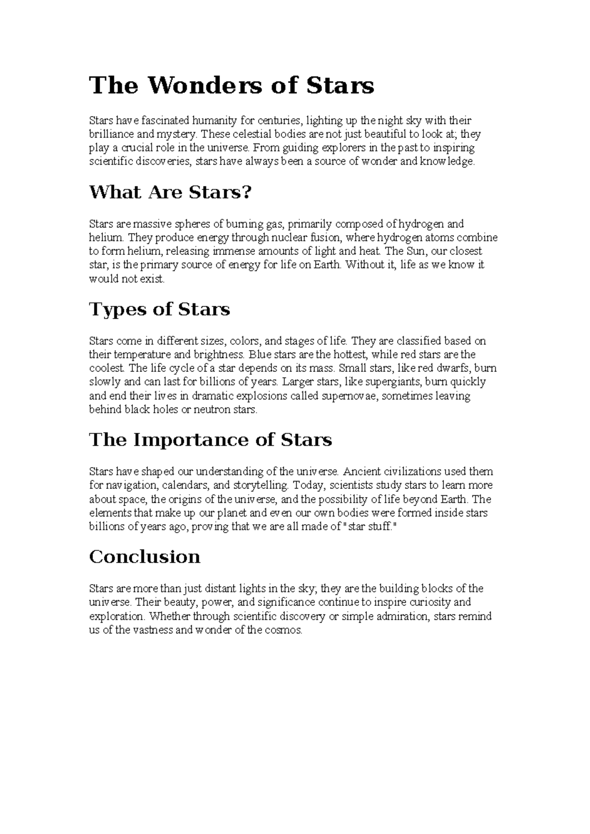 The Wonders of Stars - The Wonders of Stars Stars have fascinated ...