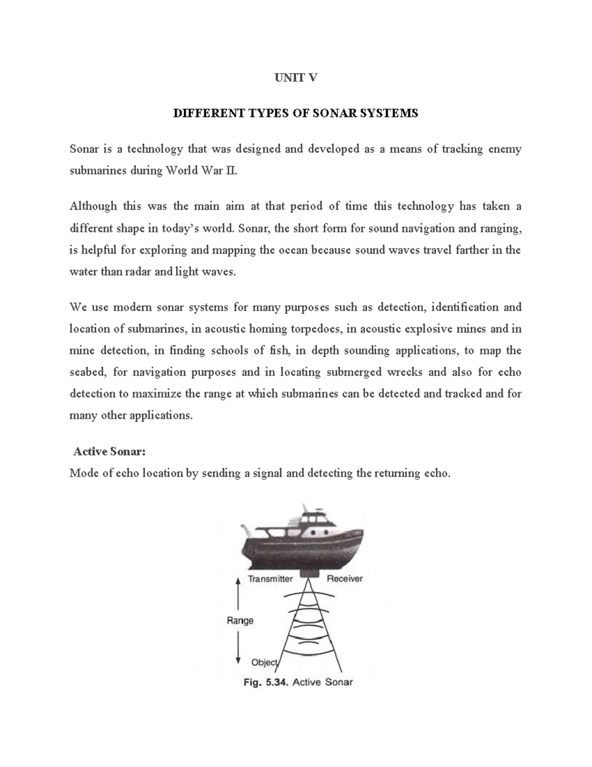 UNIT 5 - Different Types of Sonar Systems Overview - Studocu
