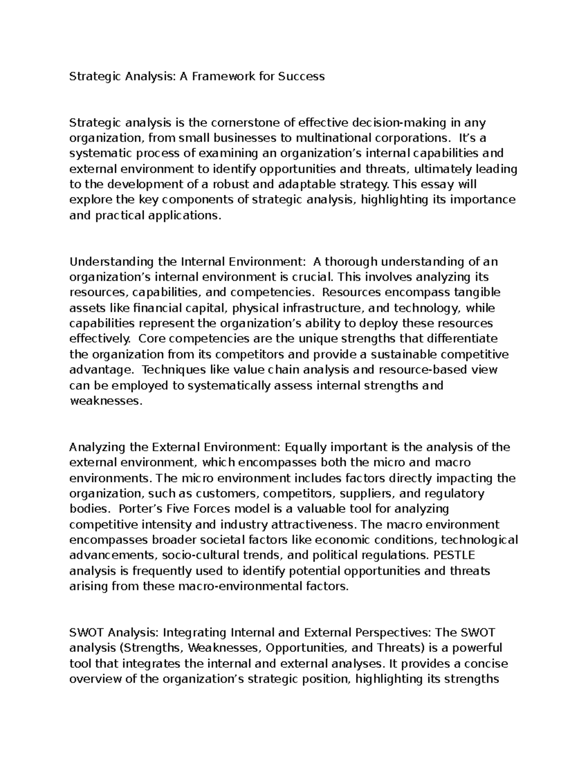 Strategic Analysis Framework: Key Components & Applications - Studocu