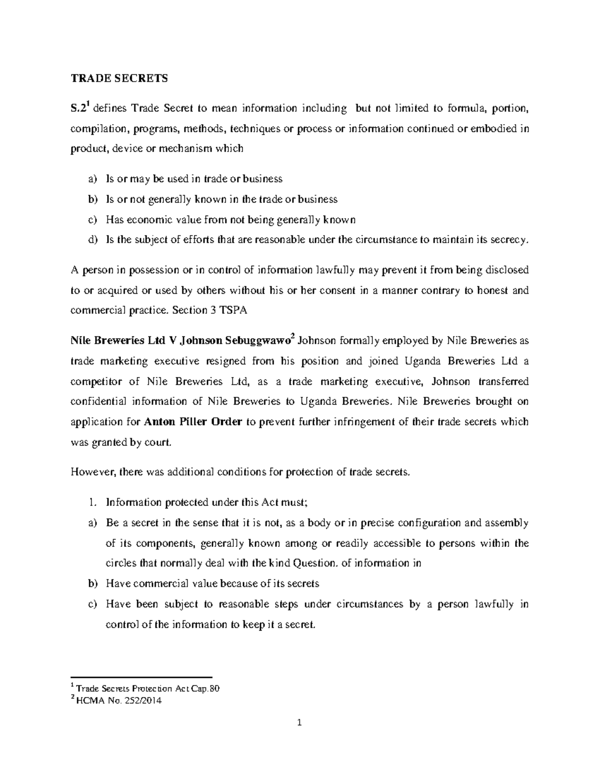 Trade Secrets - CS TSPA Coursework Overview and Case Studies - Studocu
