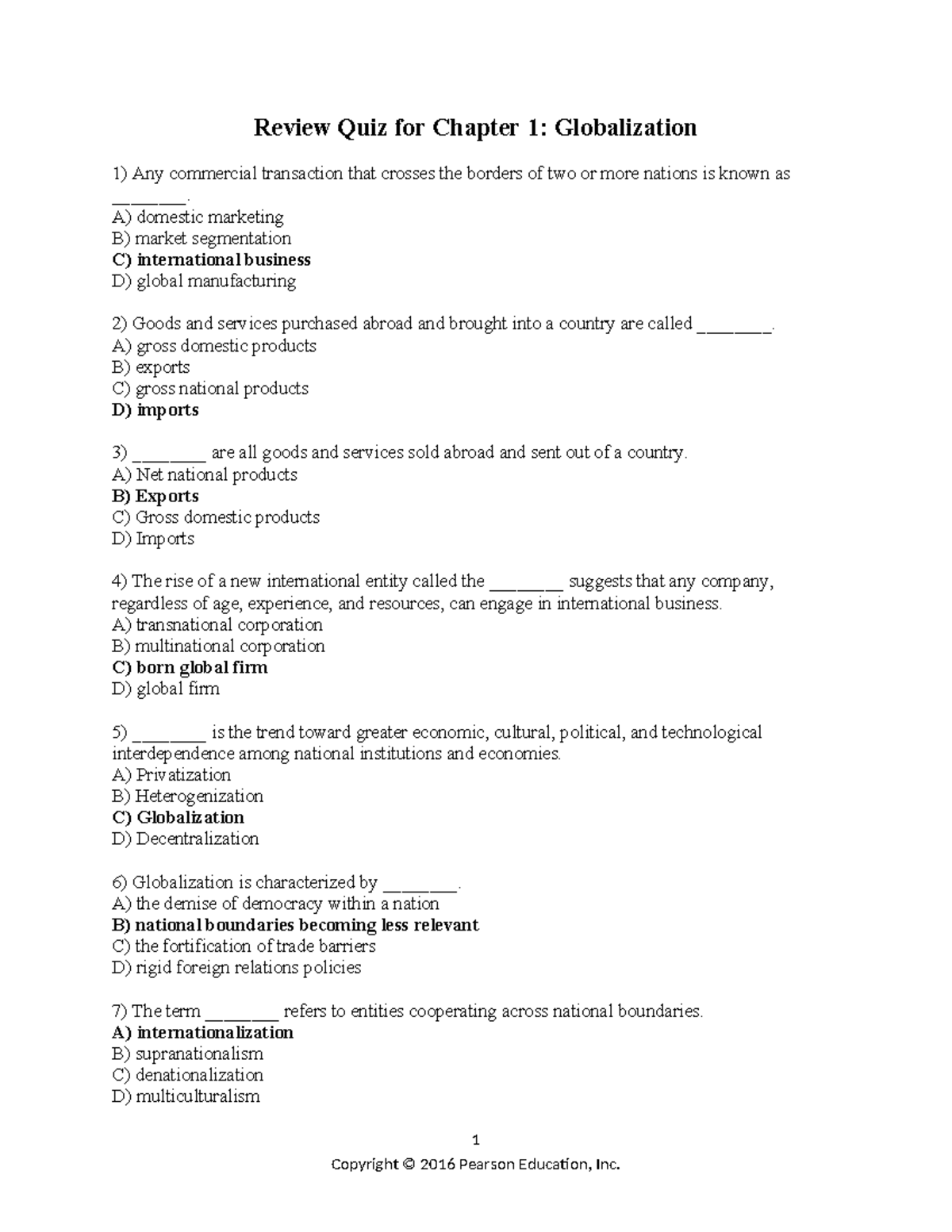 Review Quiz for Chapter 1: Understanding Globalization Concepts - Studocu
