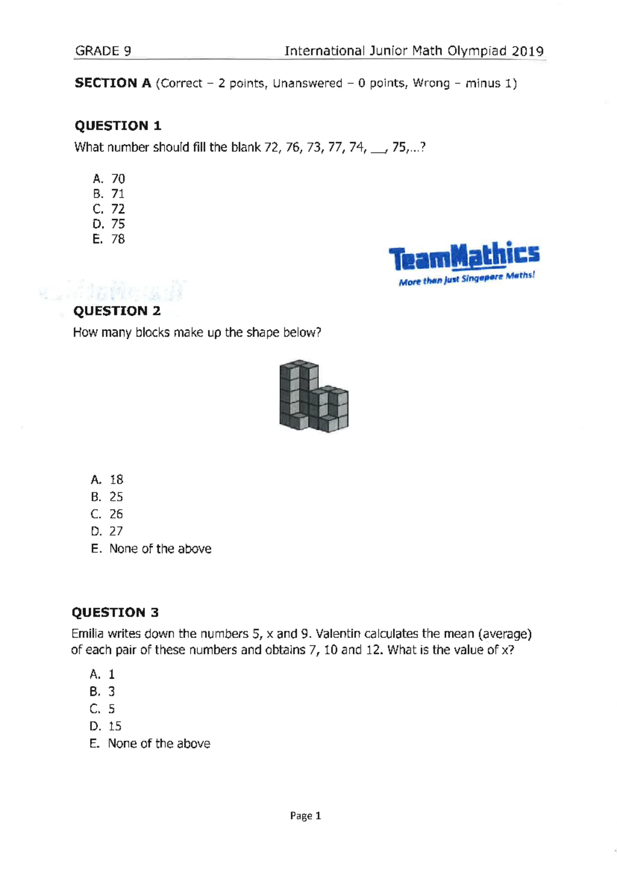2019 IJMO Grade 10 - International Junior Math Olympiad Exam Questions ...