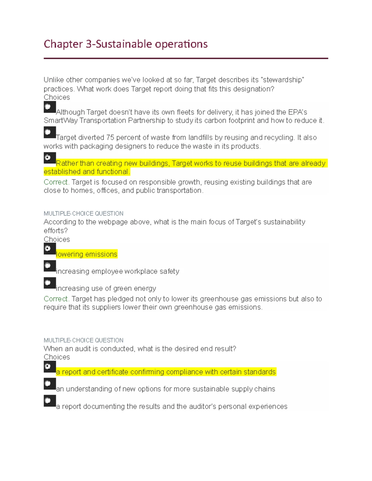 Ch 3 - notes from ch 3 of book - Chapter 3-Sustainable operations ...