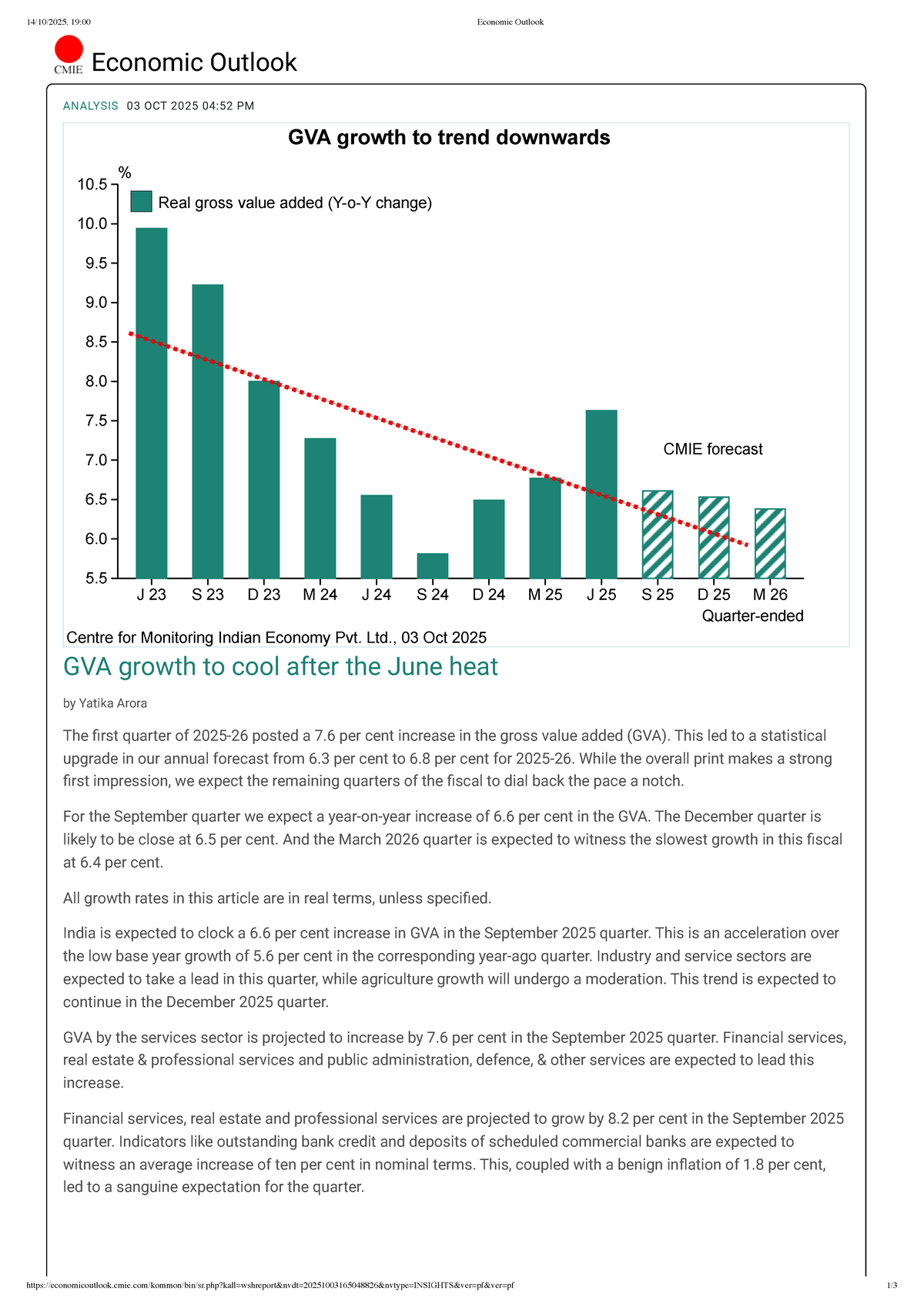 19:00 Economic Outlook: GVA Growth Trends Analysis (Oct 2025) - Studocu