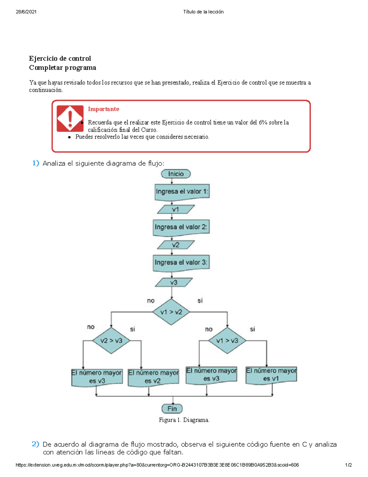 Programación Básica: Ejercicio Control en Programación (2021) - Studocu