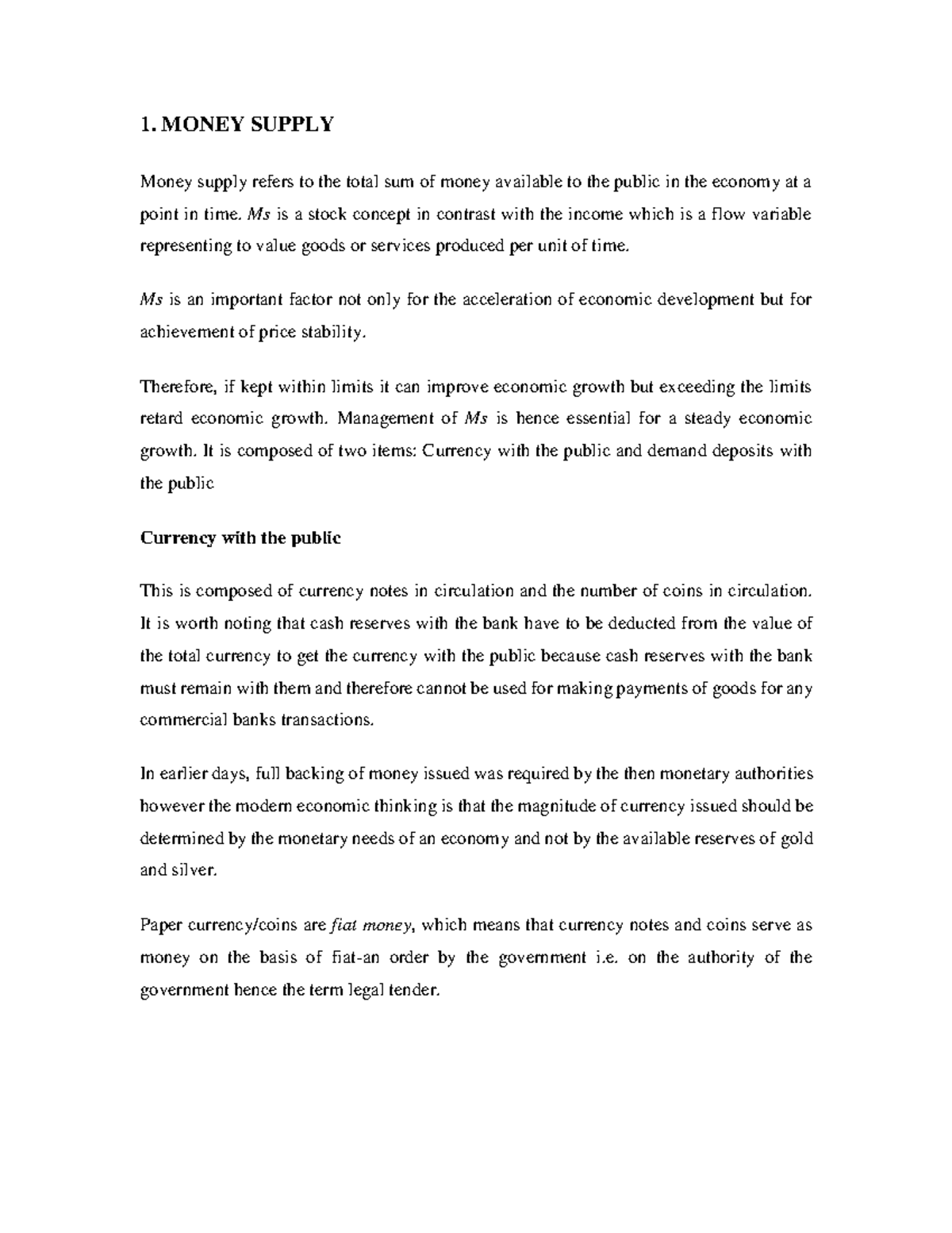 Money Supply - Monetary Economics Lecture Notes (ME 101) - Studocu