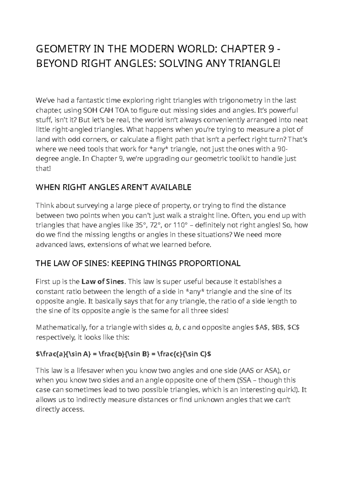 Geometry Basics Uncovered: CH9 Beyond Right Angles & Triangles - Studocu
