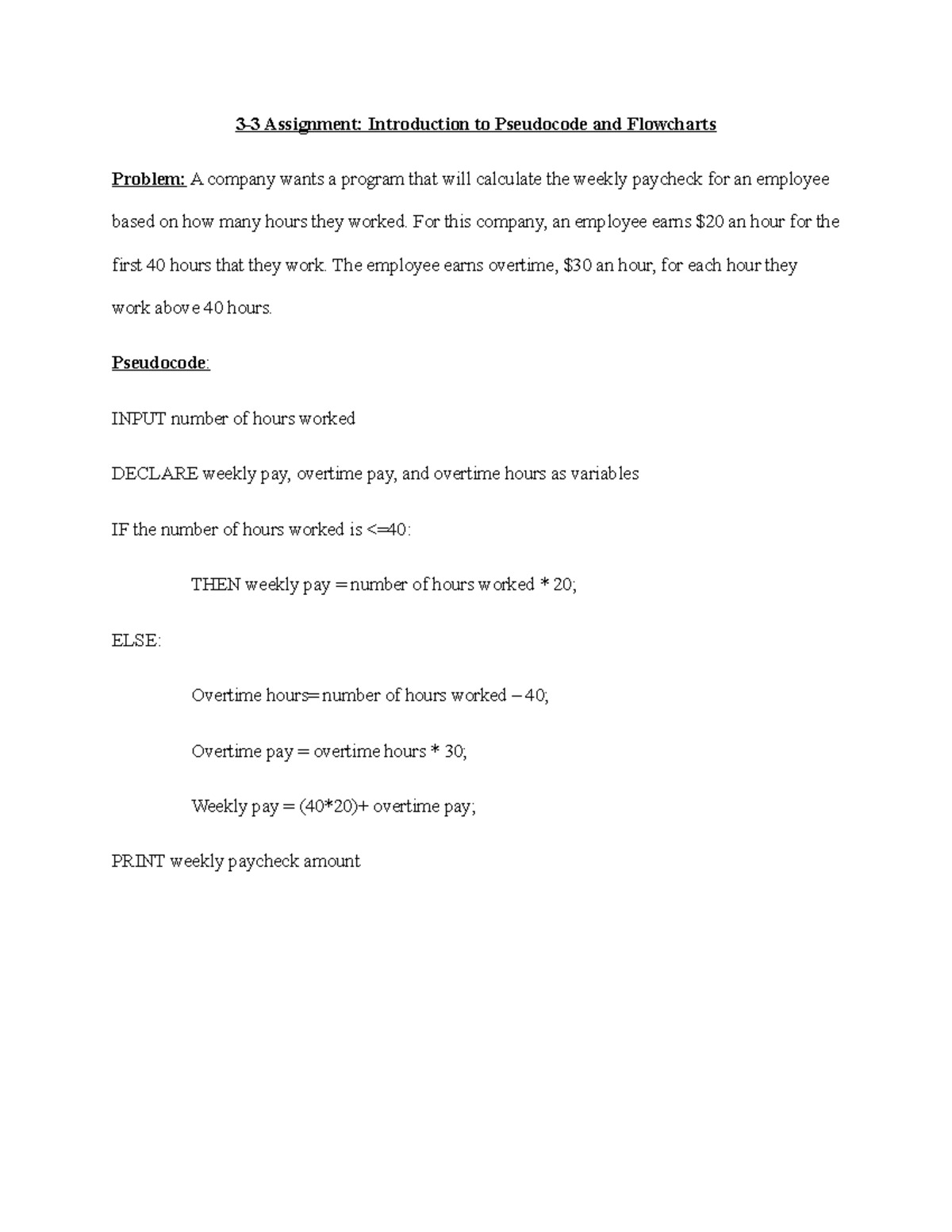 Introduction to Pseudocode and Flowcharts - For this company, an ...