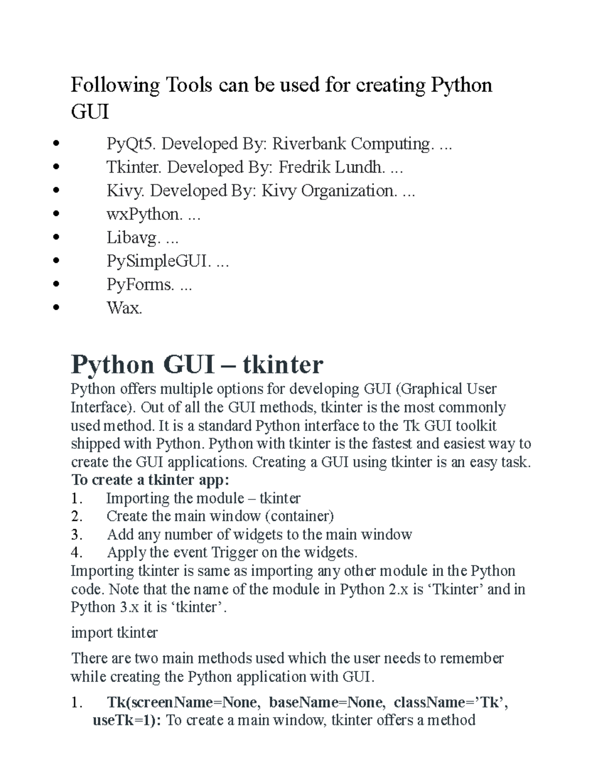Python GUI-Stud - Following Tools can be used for creating Python GUI ...