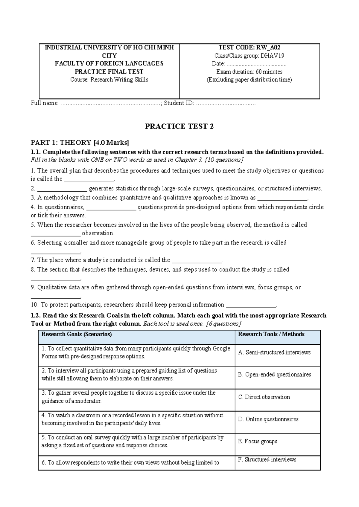 RW_A02 & RW_A03 Practice Final Test: Research Writing Skills - Studocu