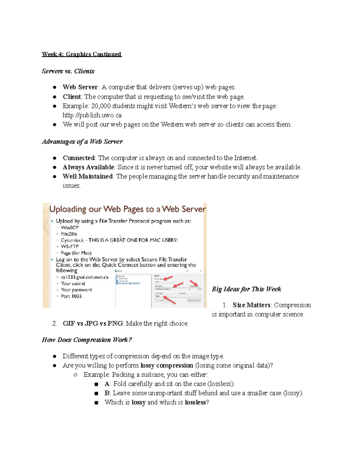 Lecture Notes: Week 4 - Graphics, Servers & Compression (CS 1033) - Studocu