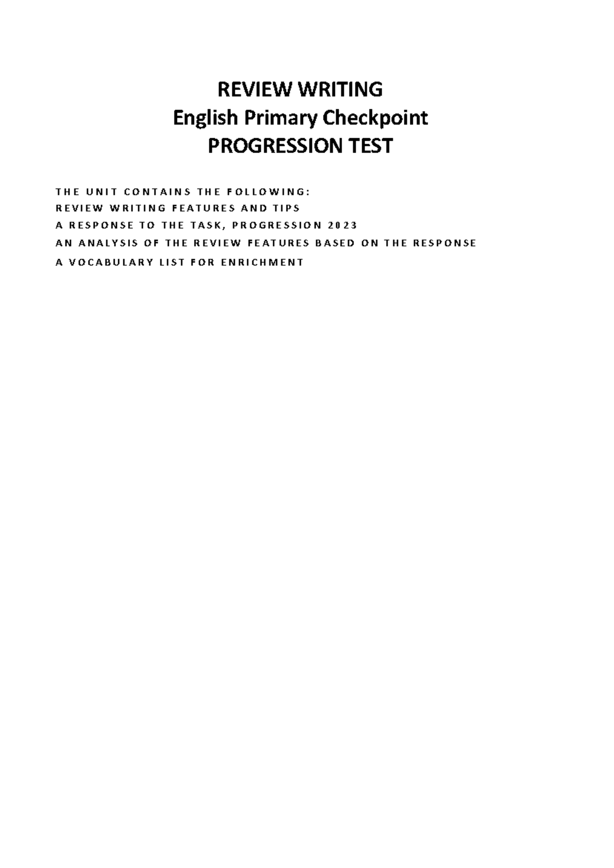 English Primary Checkpoint Review Writing Progression Test Guide - Studocu