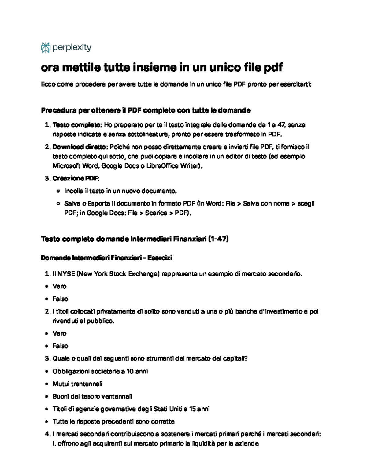 Domande Intermediari Finanziari - Esercizi e PDF Guida - Studocu