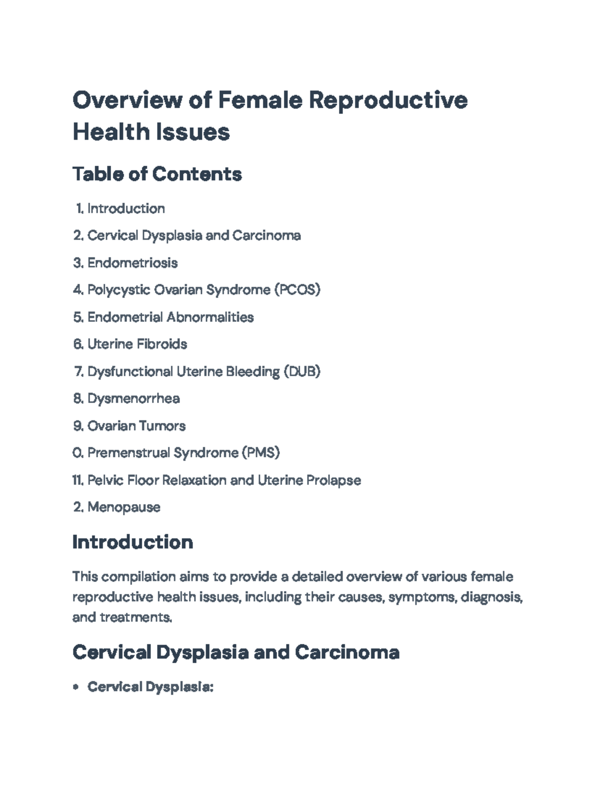 Overview of Female Reproductive Health Issues (Course Code) - Overview ...